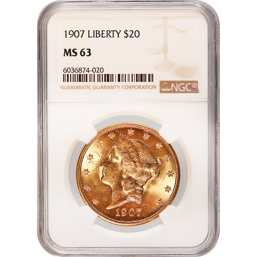Certified US Gold $20 Liberty 1907 MS63 NGC | Golden Eagle Coins